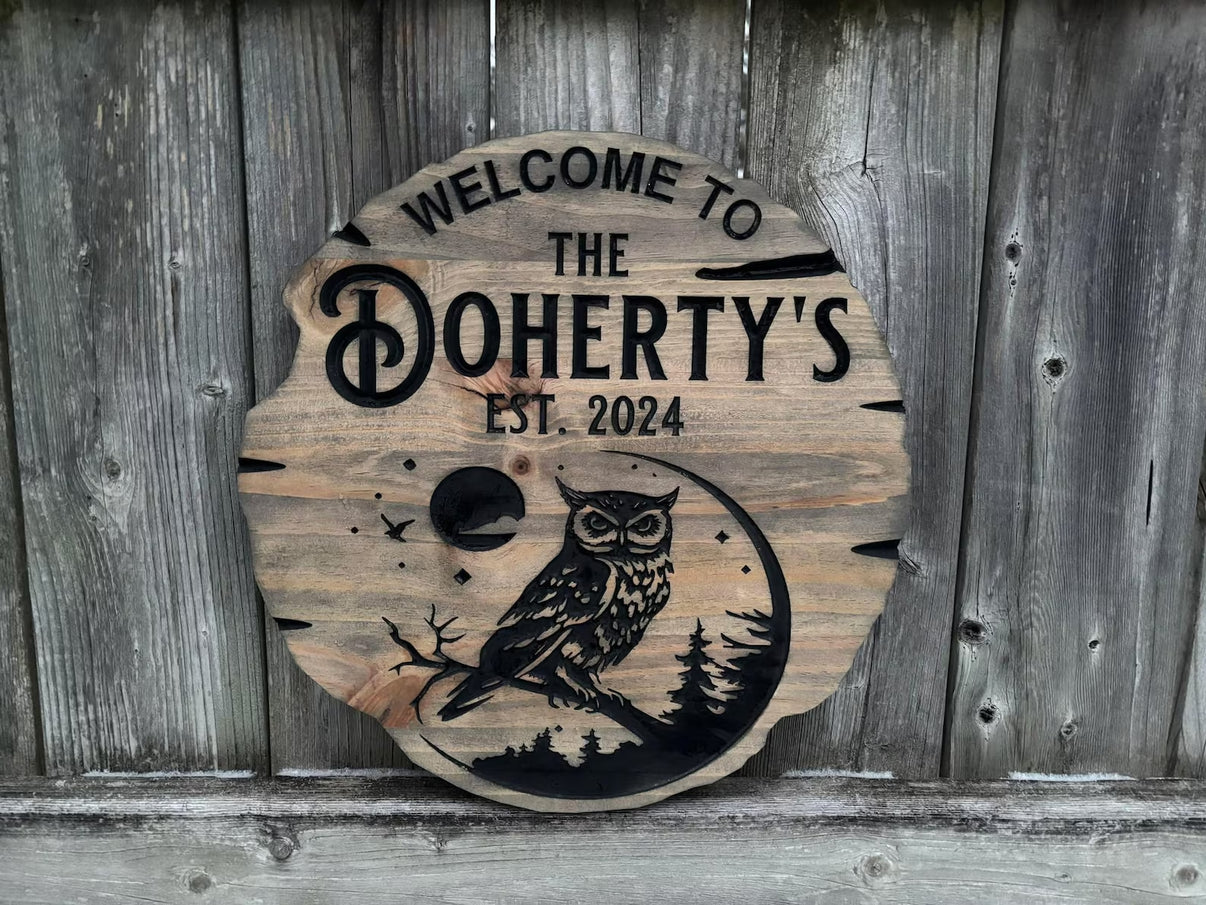 Wooden Owl Sign | Custom Engraved Wood Sign – Samgo Woodworking